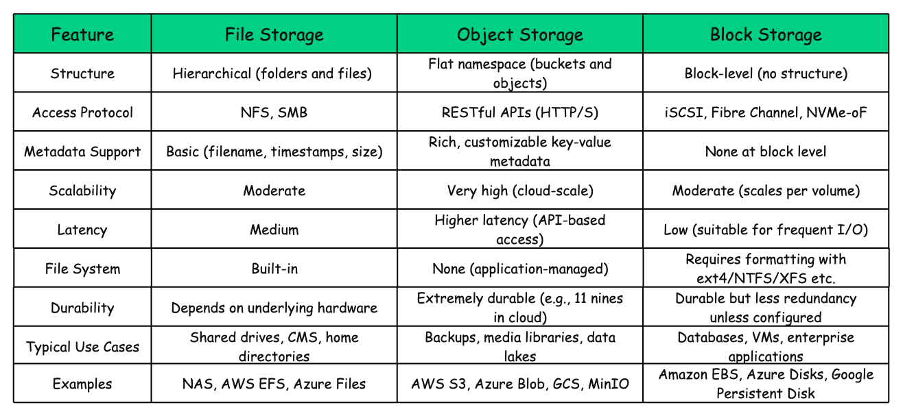 File Storage vs Object Storage vs Block Storage