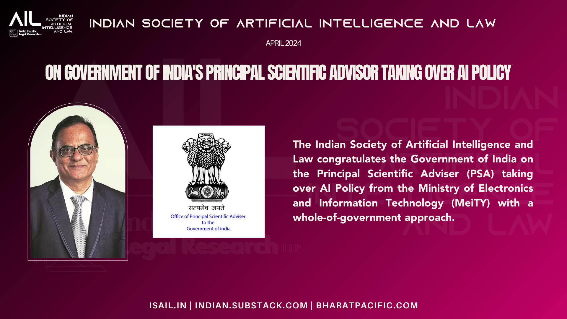 On Government of India's Principal Scientific Advisor taking over AI Policy