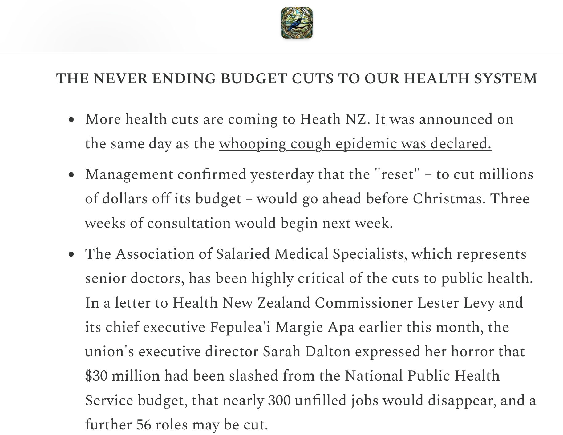 Mountain Tui on Substack: "A quick update on the $2bn of Health NZ budget cuts - which are ...