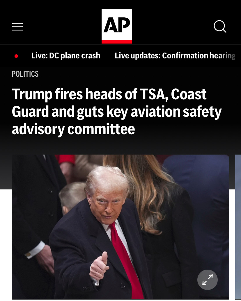 Andy Borowitz on Substack: "One of Trump’s first moves last week was to gut aviation safety."
