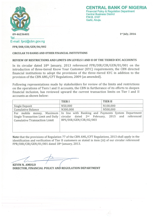 Alert: Central Bank of Nigeria Circular FPR/DIR/CIR/GEN/06/002