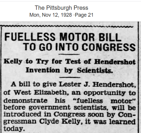 Lester Hendershot: FUELLESS MOTOR, Free Energy and Suicide?