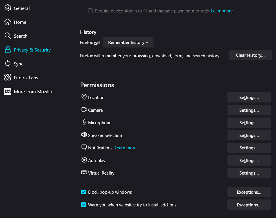 Quick Tip: Firefox Permissions Settings