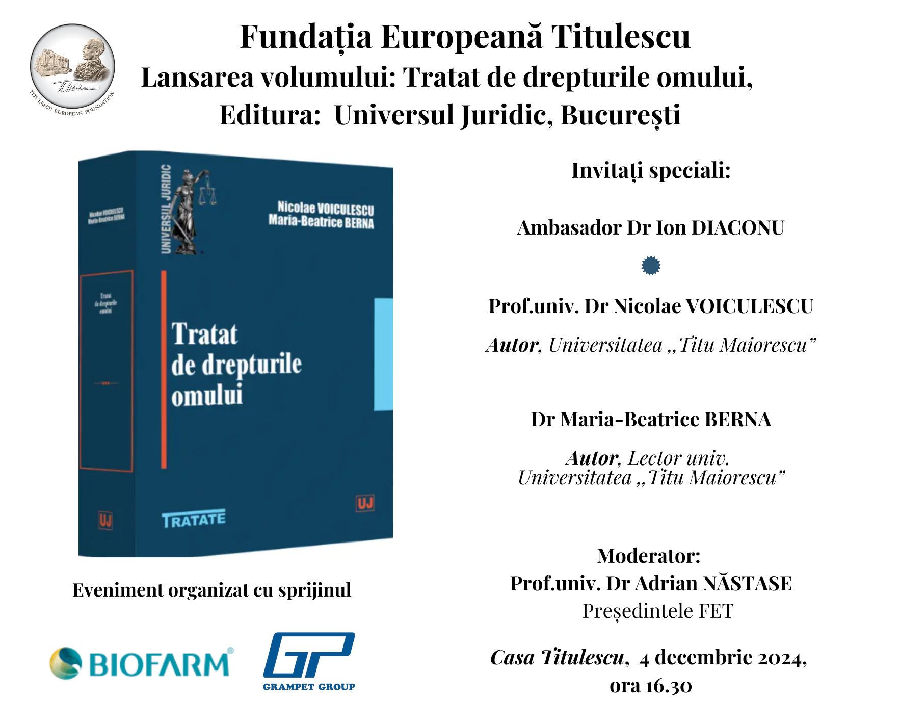 Lansarea volumului: Tratat de drepturile omului, Editura: Universul Juridic, București