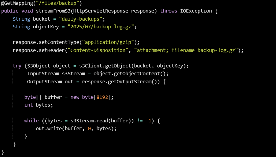 File Streaming in Spring Boot Without Holding Memory