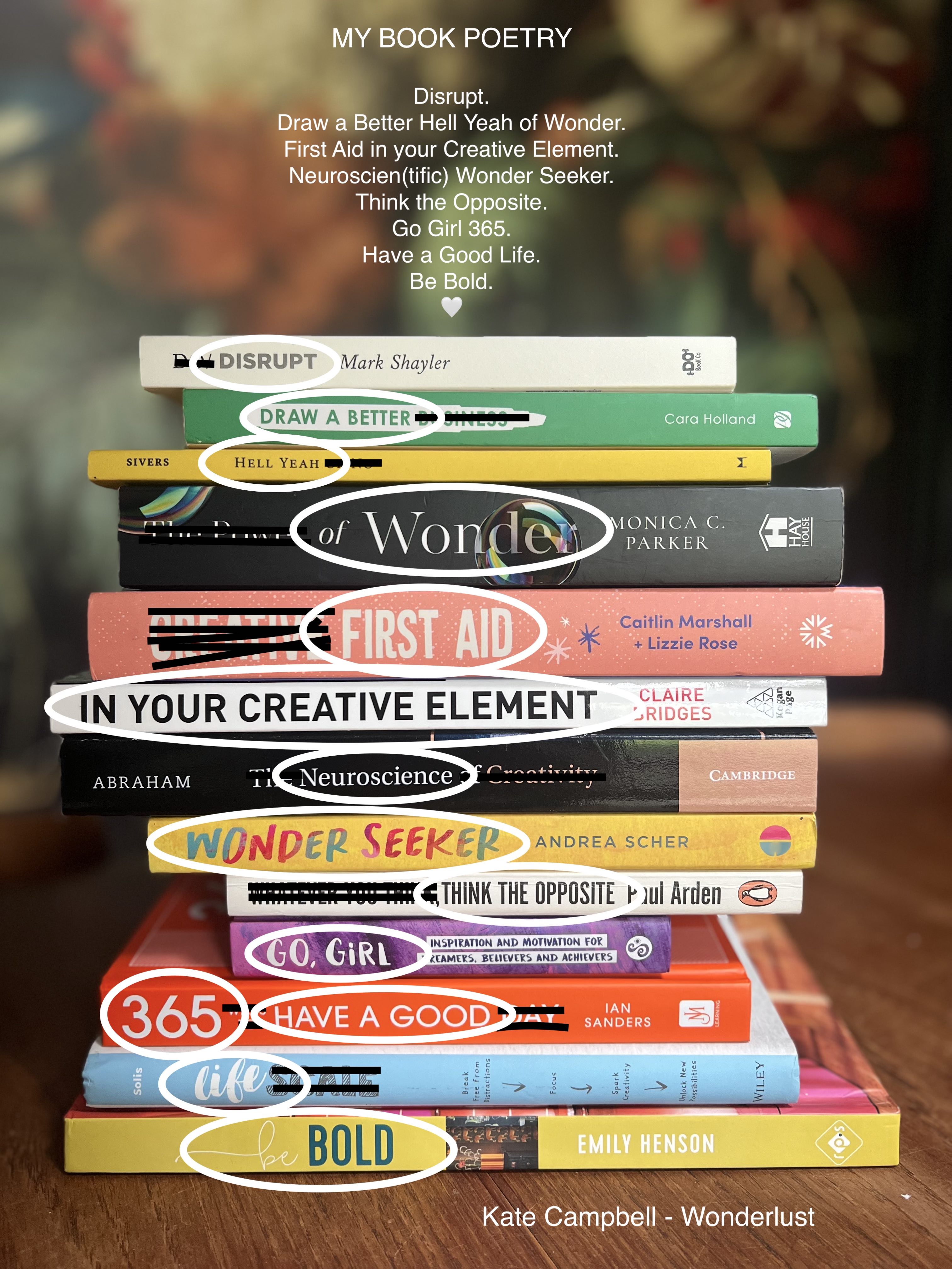 Book-Spine Poetry - by Kate Campbell - Wonderlust