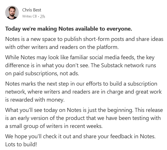 Introducing: Substack Notes - by Niccolo Soldo