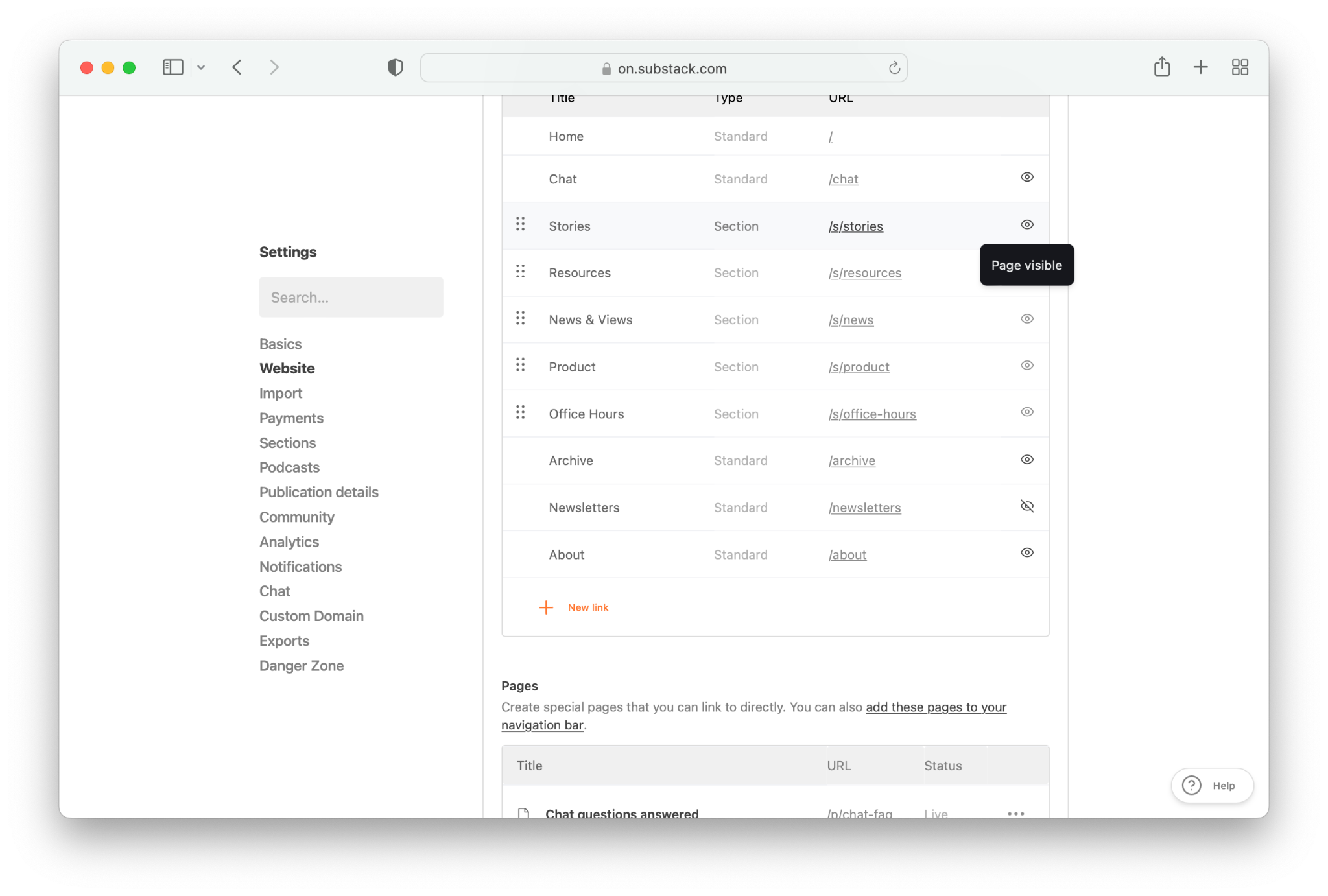 A guide to publication sections - On Substack