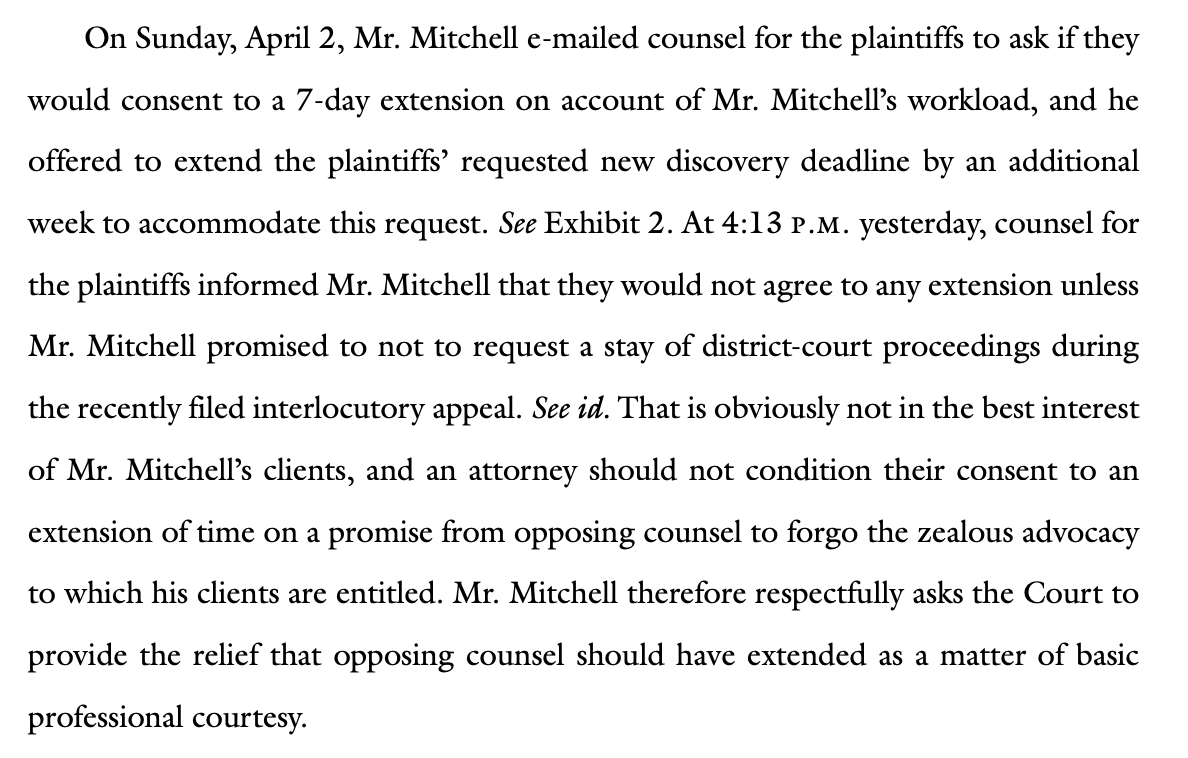 Jonathan Mitchell, too busy for court deadlines, but not new lawsuits