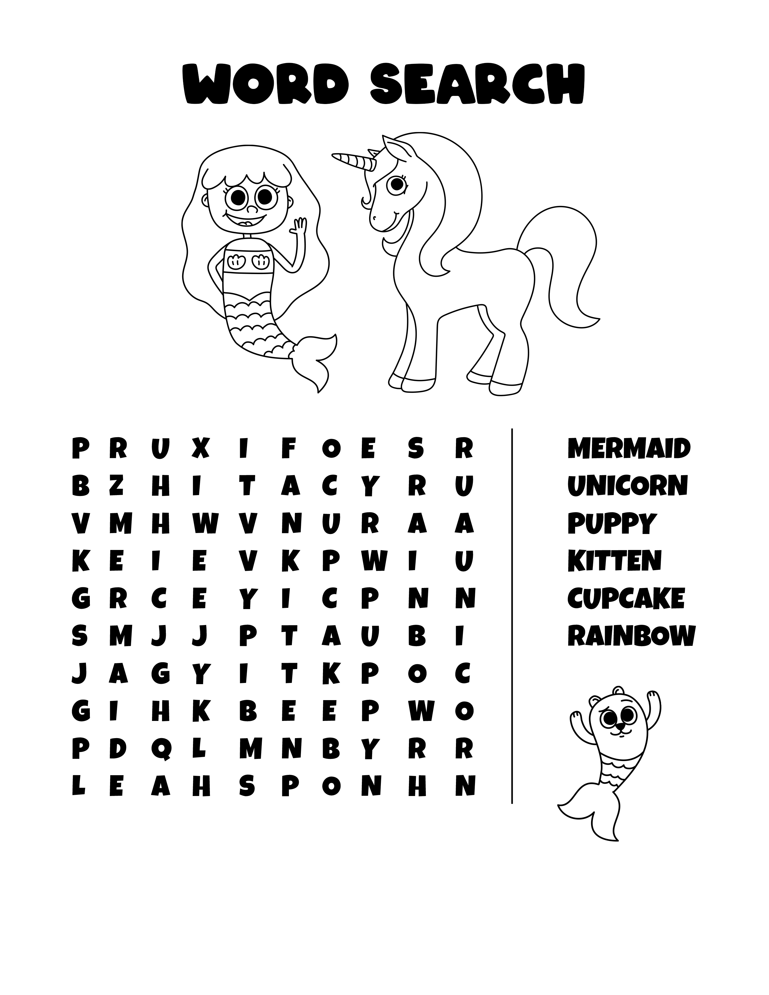 Free Activity Page: Mermaids And Unicorns Word Search - Fun And Cute ...