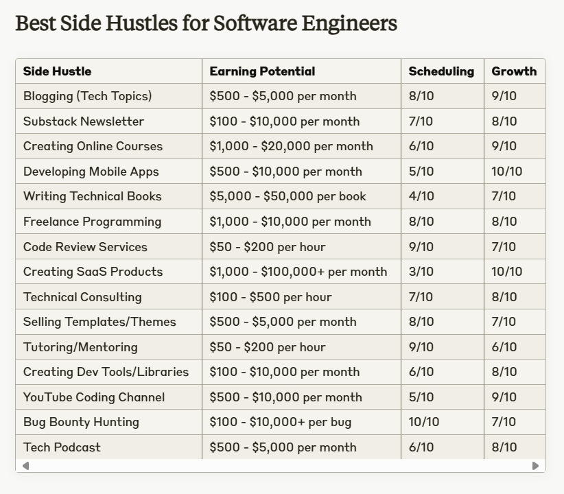 15 Side Hussle for Software Engineers to Create Multiple Income Streams