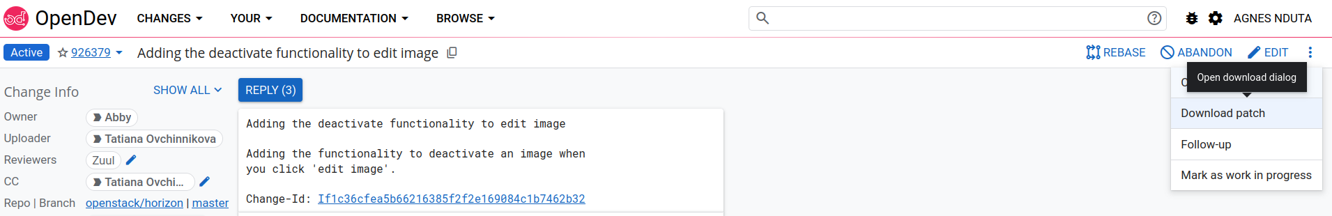 Downloading a patch from Gerrit - by Abby Nduta