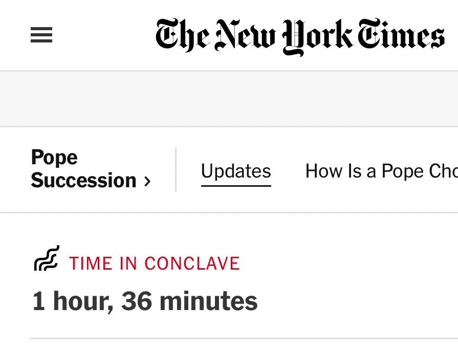 Ken Klippenstein on Substack: "NYT has an up-to-the-minute conclave timer lmao"