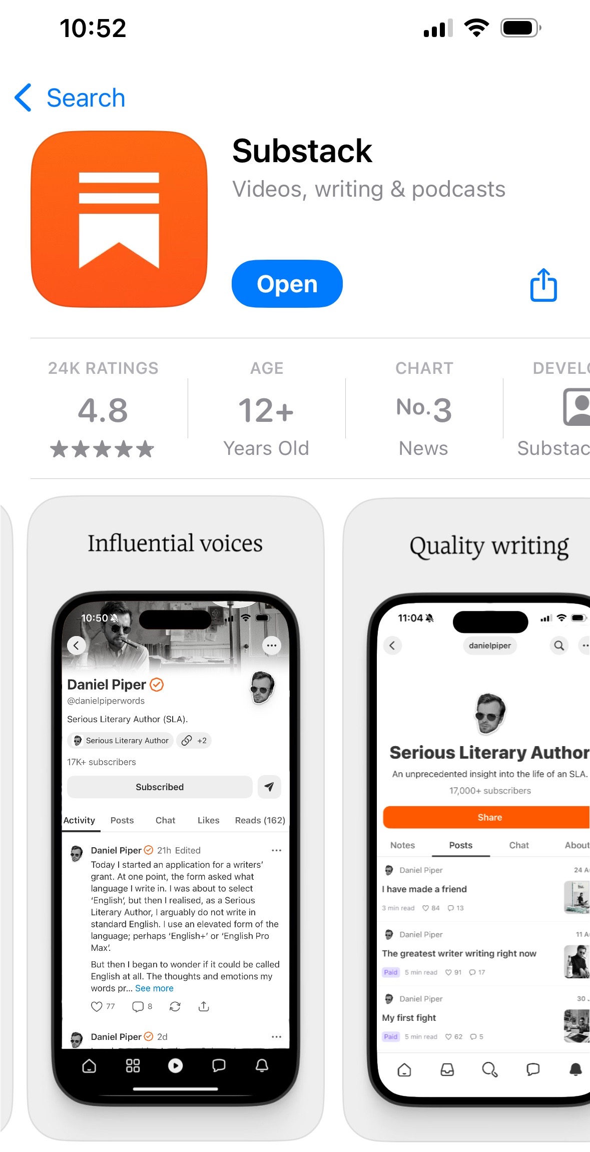 Daniel Piper (@danielpiperwords): "Today I learned that Substack has chosen to feature me on its ...