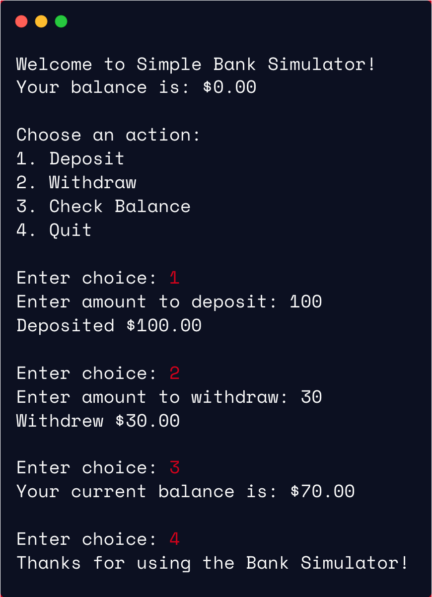 Code a Bank Account Simulator with Python Functions