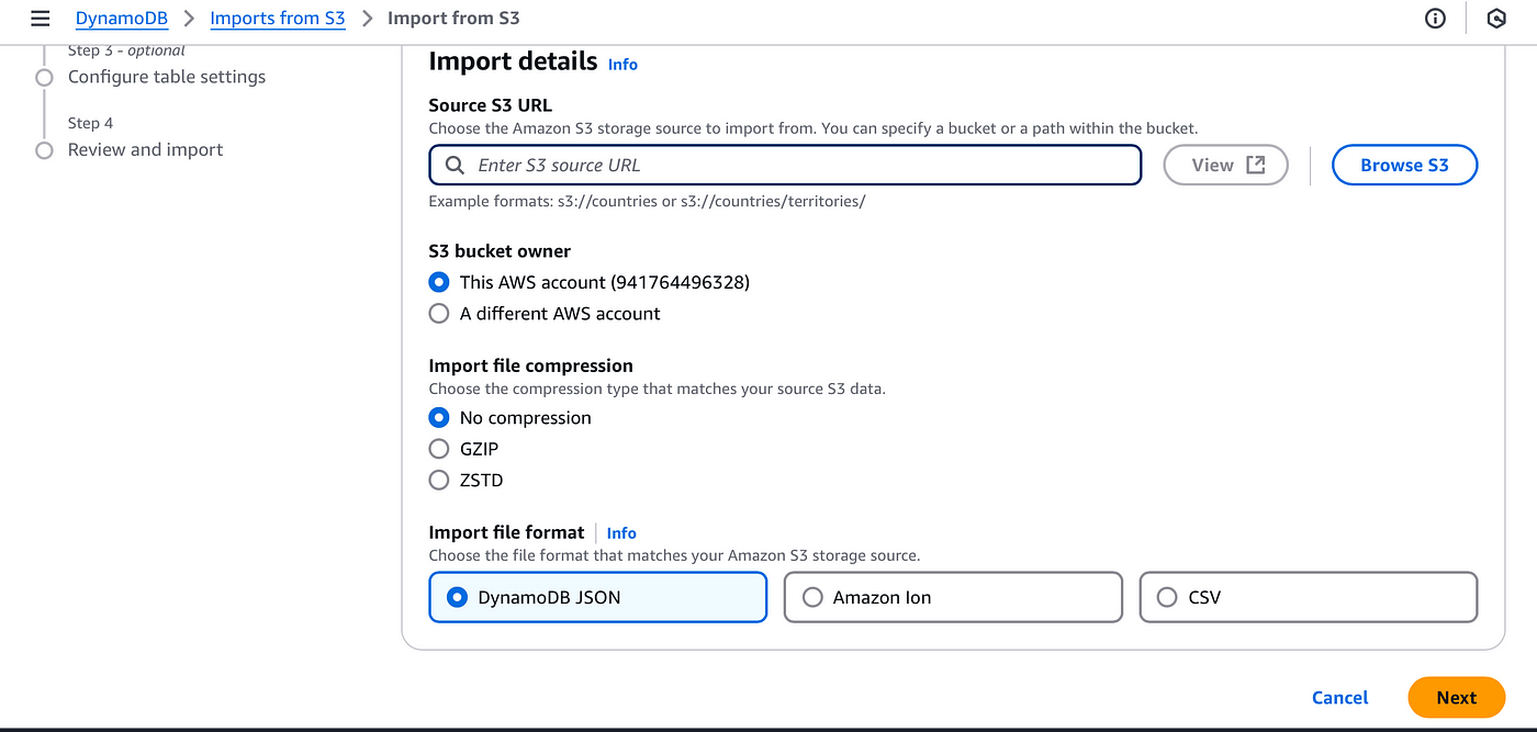 Importing Data From Amazon S3 Into DynamoDB