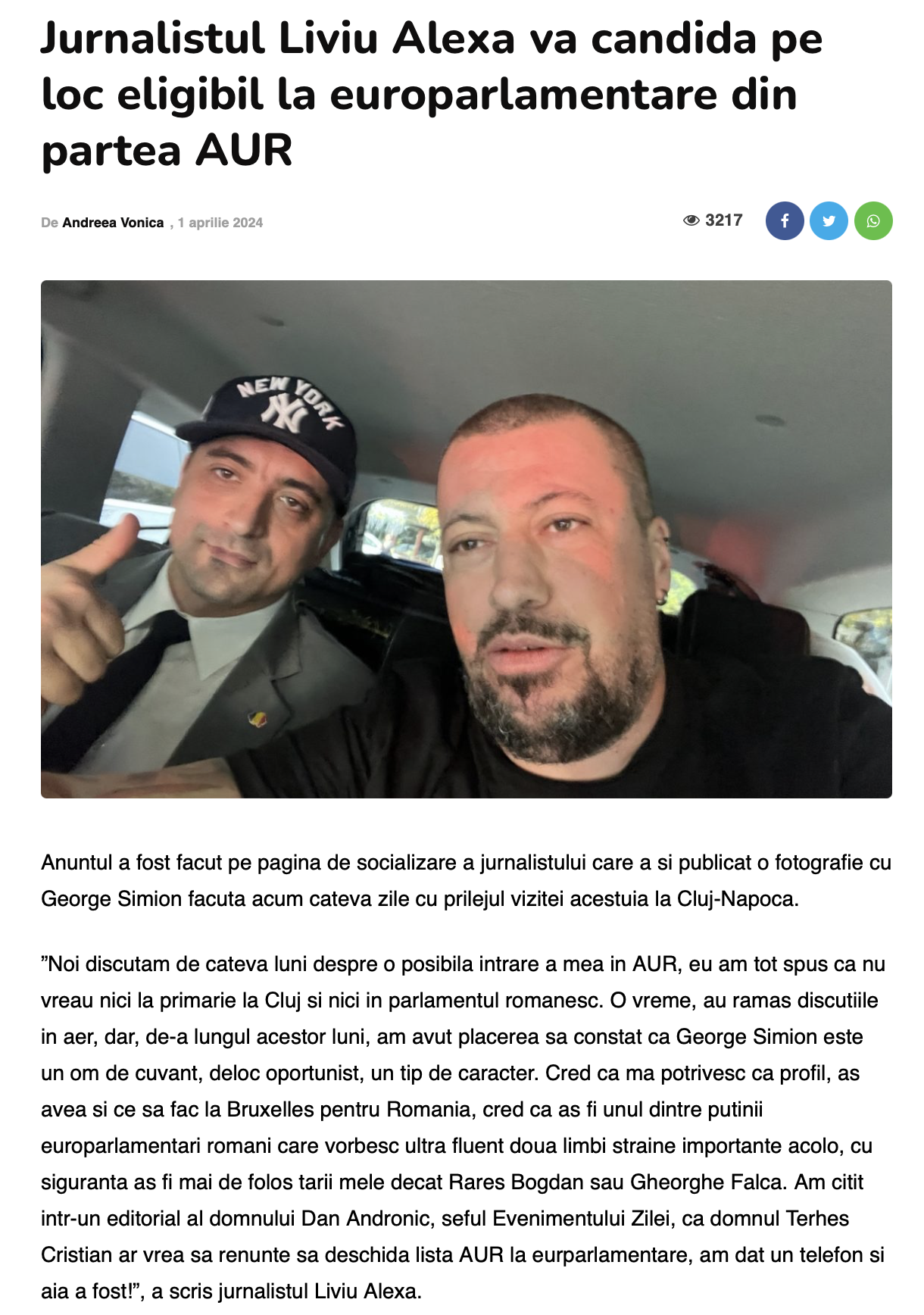 Liviu Alexa declară cu cine și de ce votează la alegerile din iunie! - Solid News