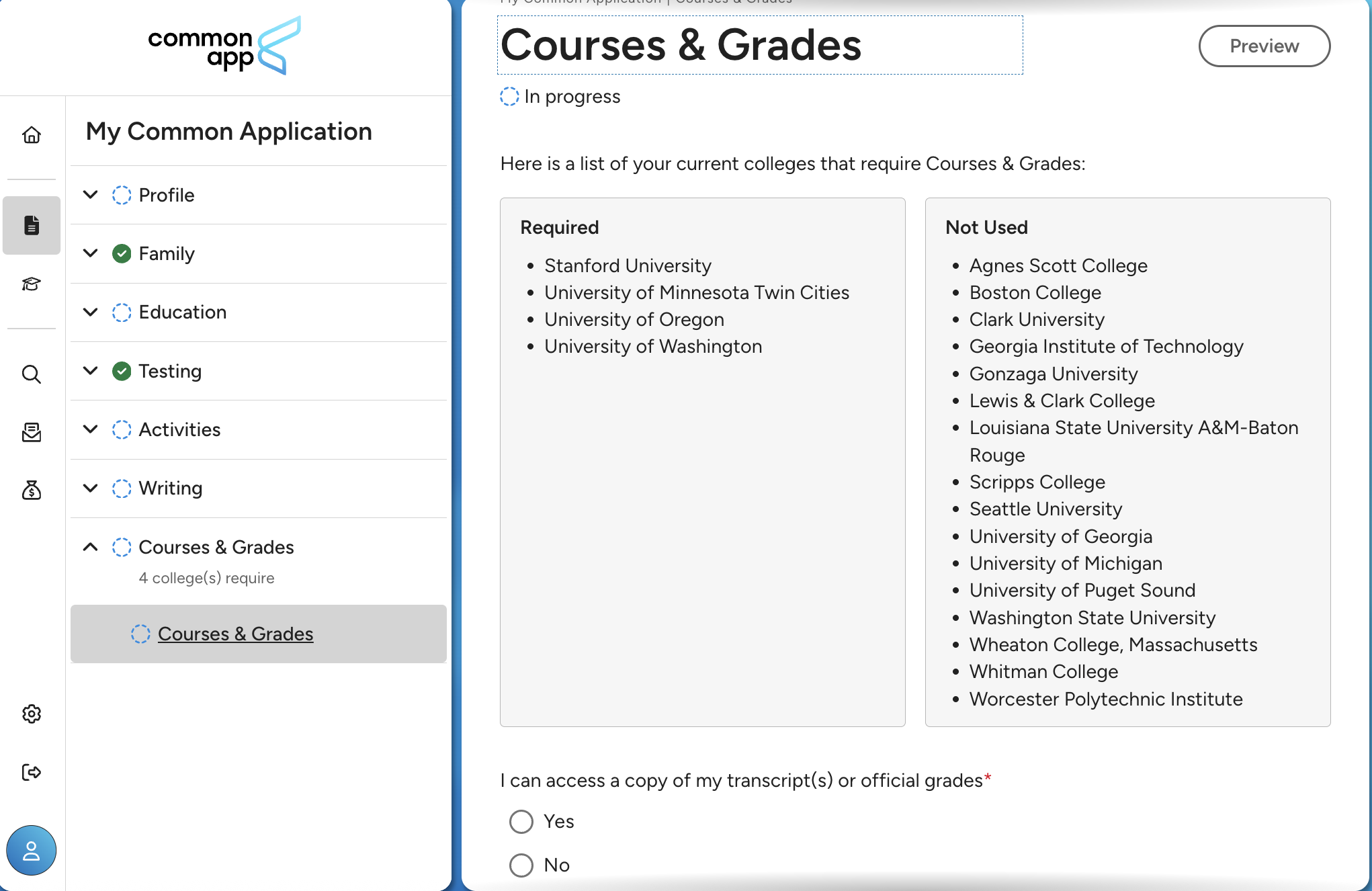 Common App Section by Section - Courses & Grades