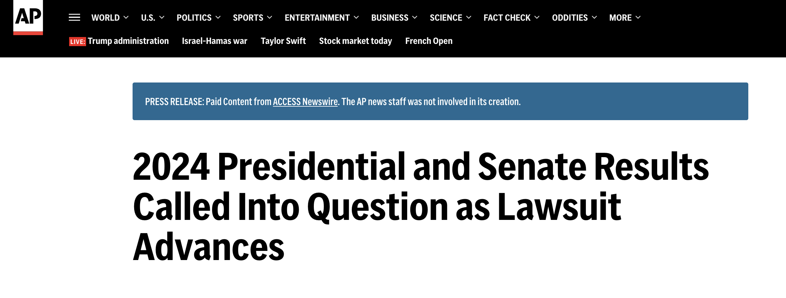 2024 Presidential and Senate Results Called Into Question as Lawsuit Advances