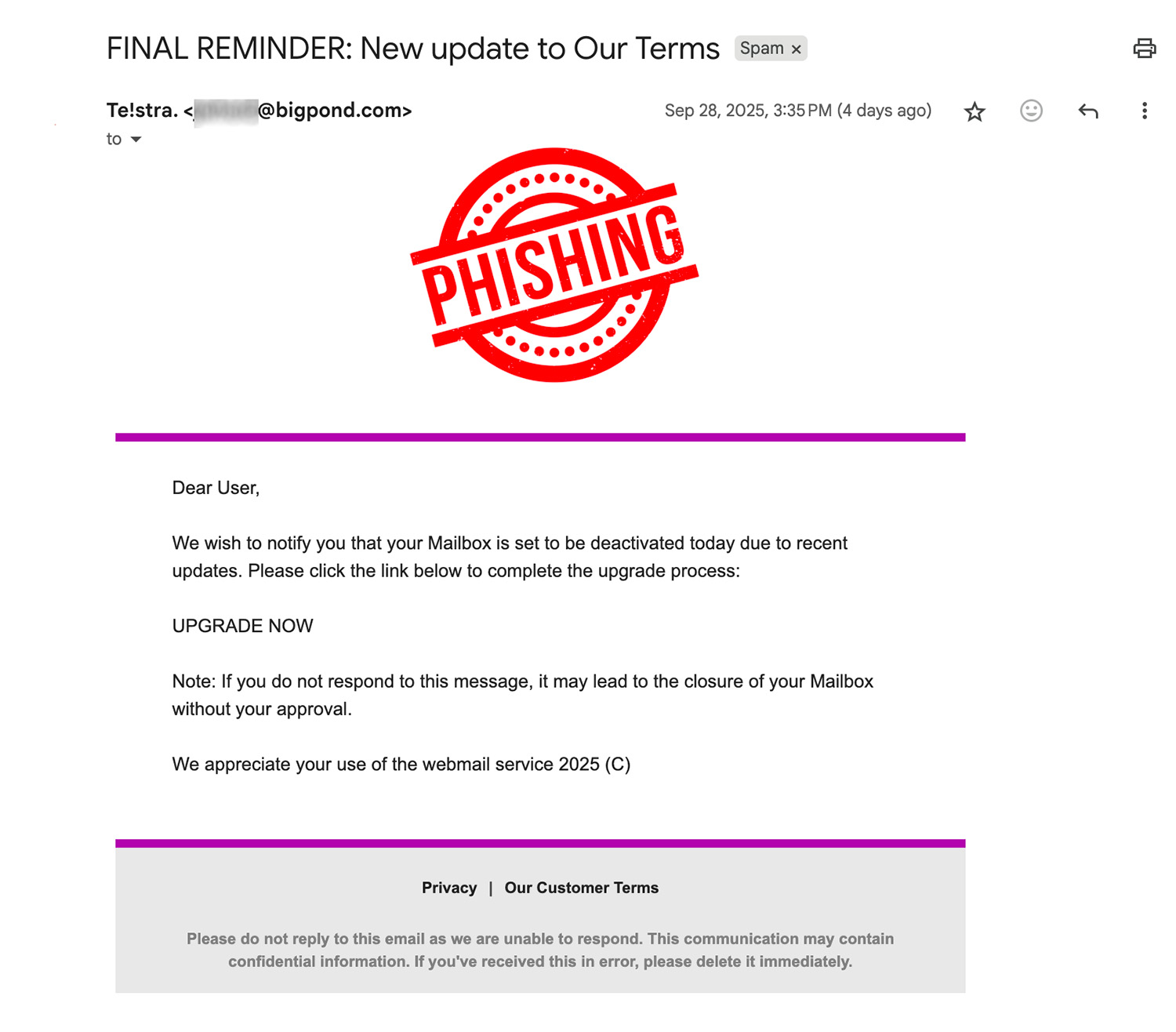 Phishing Alert: “Mailbox Upgrade” Scam Targets Email Users