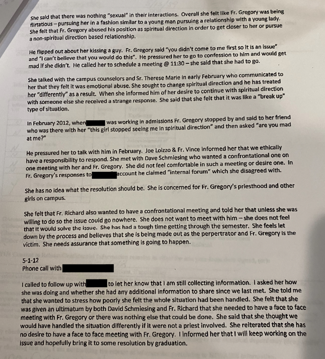 Allegations Against Father Gregory Plow, TOR, currently assigned to ...