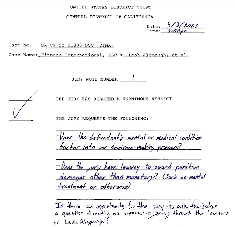 Leah Alspaugh jailed for civil contempt against LA Fitness