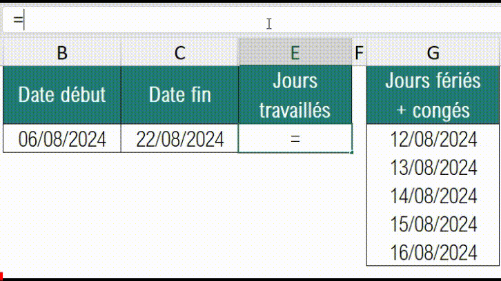 Excel : calculer le nombre de jours entre deux dates (ouvrés, ouvrables ...