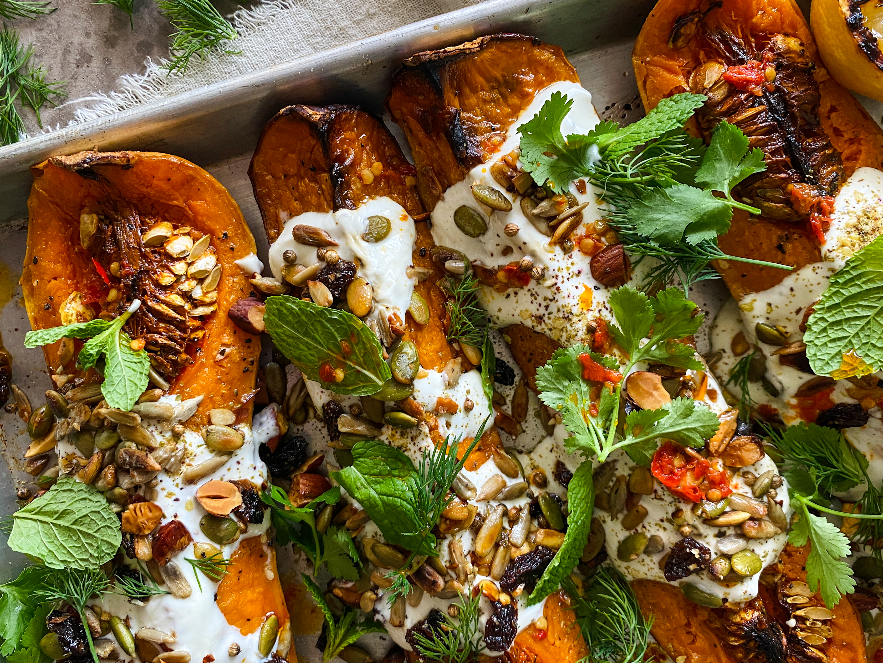 Roast Pumpkin, Charred Lemon Yoghurt, Toasted Nuts & Seeds