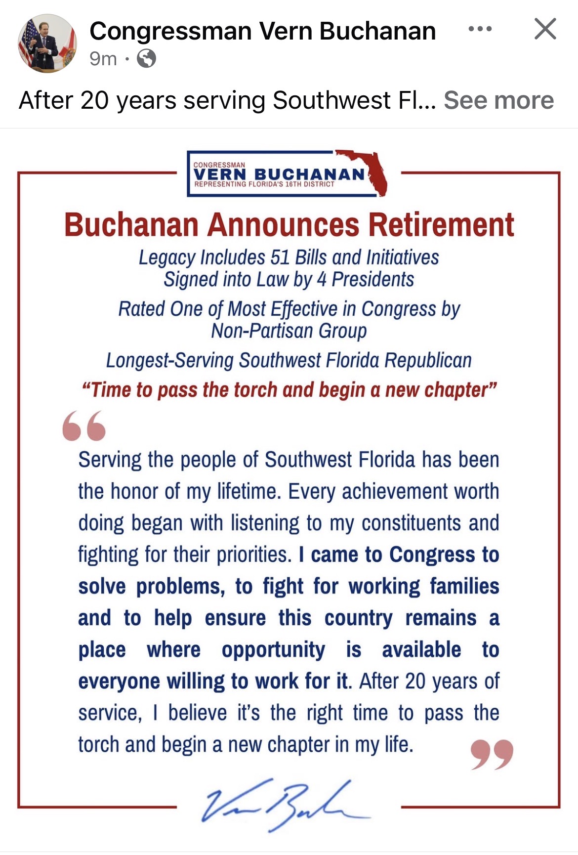 Rep. Vern Buchanan announces retirement