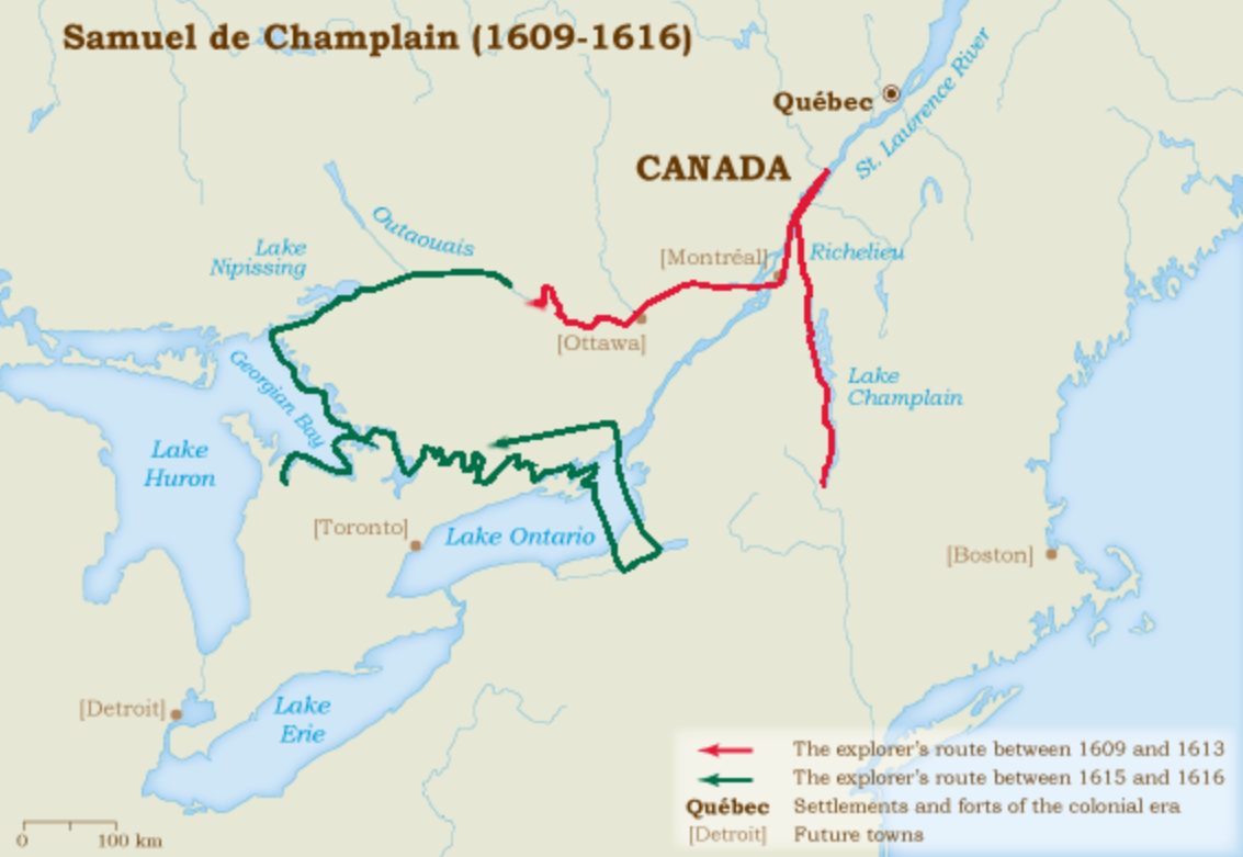 Champlain's Exploration Routes and Watersheds