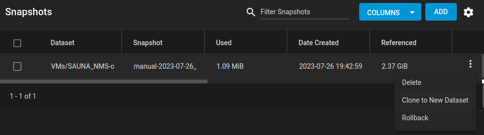 TrueNAS - Taking Snapshots of Virtual Machines