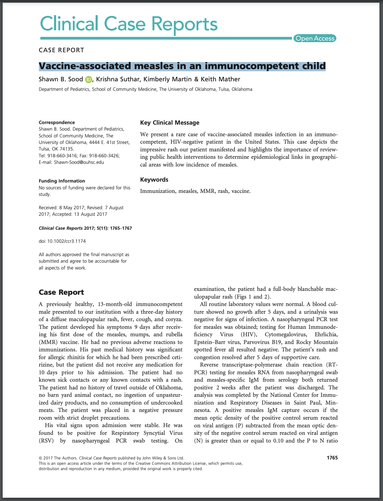 Confirmed MMR Strain Measles: A Real Phenomenon with Unanswered Questions