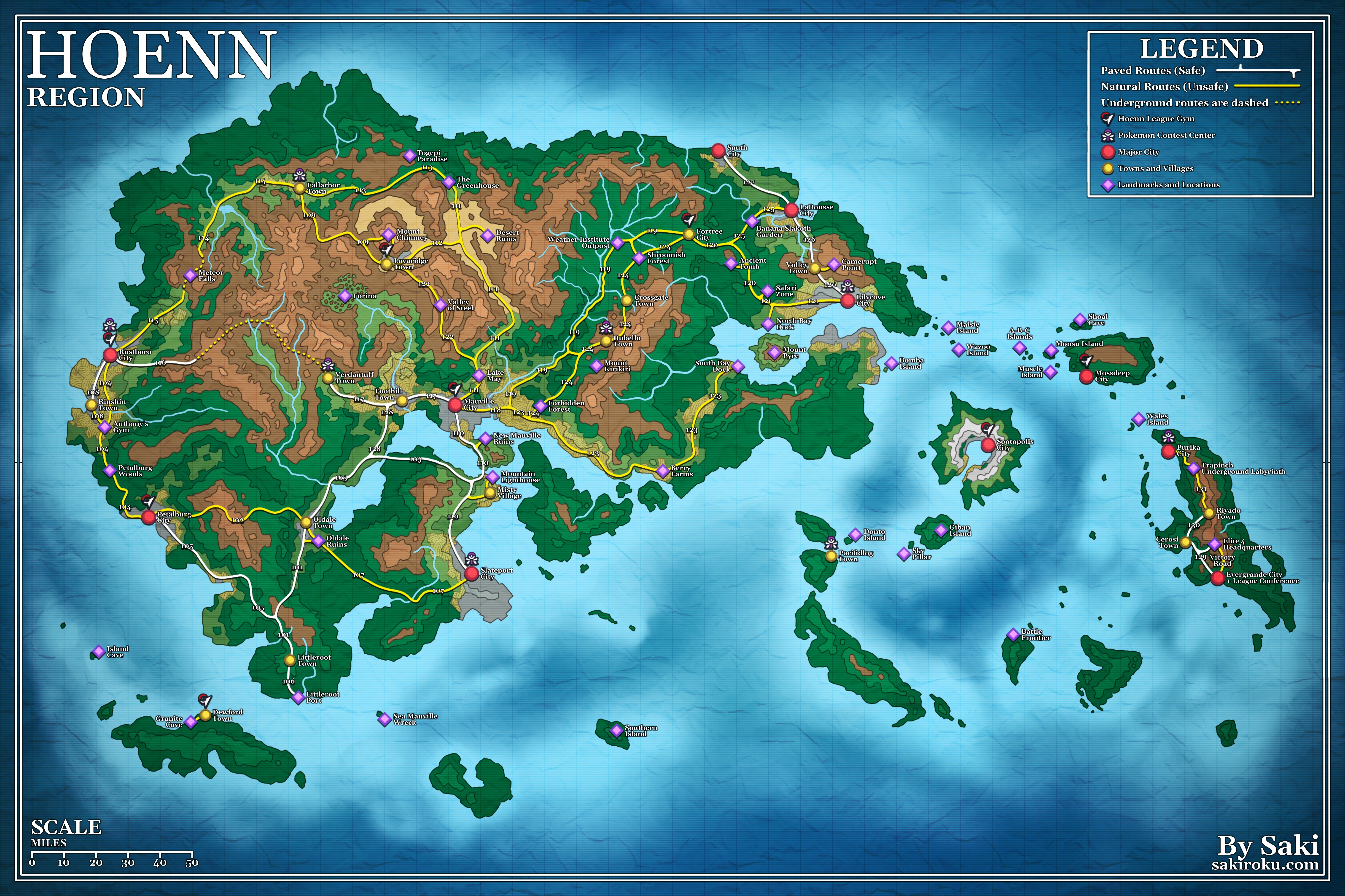 Hoenn Region Map — Labeled Pokémon map with anime locations
