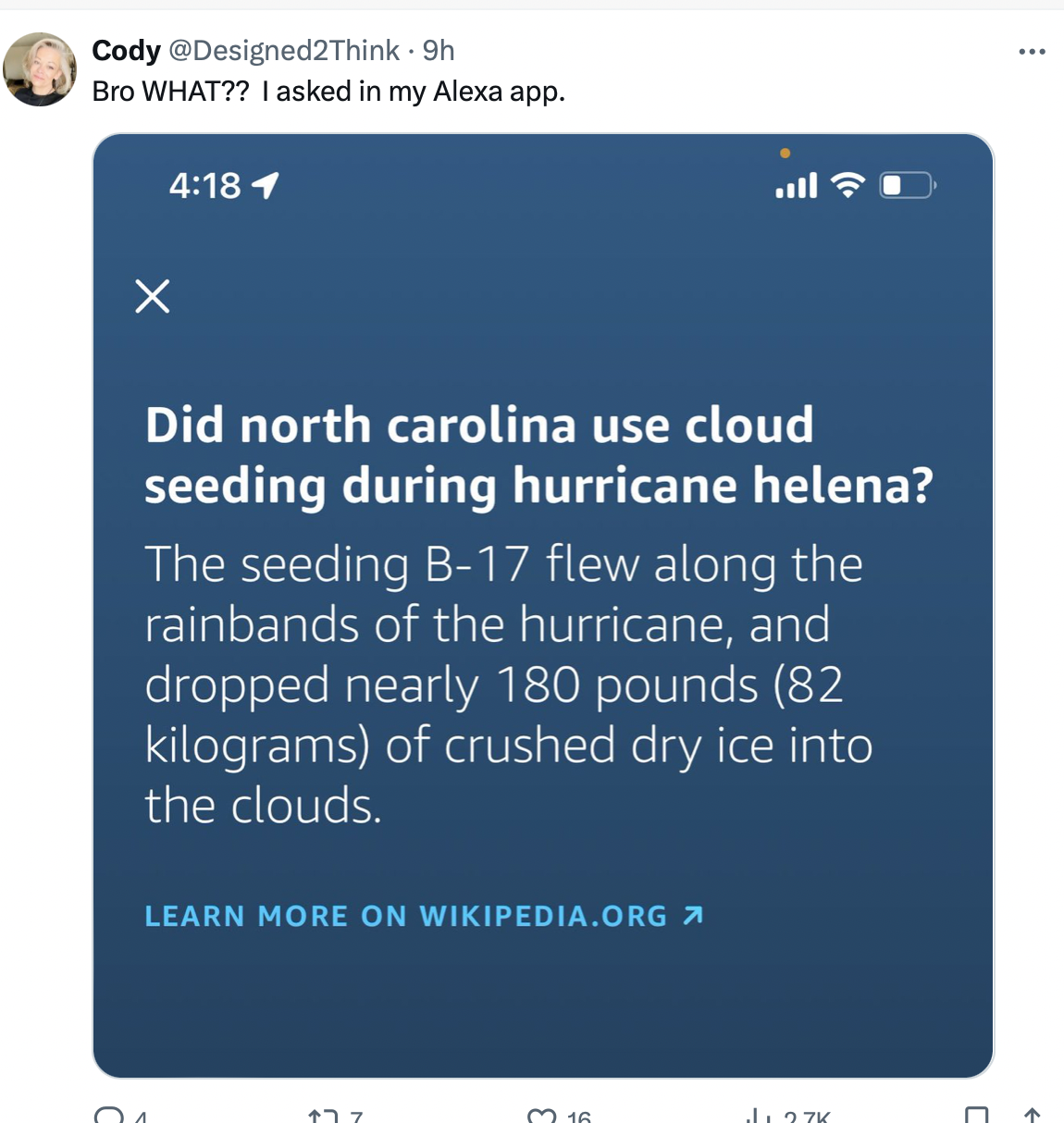 Alexa Calmly Tells Stunned Americans Hurricane Helene Was Artificially ...