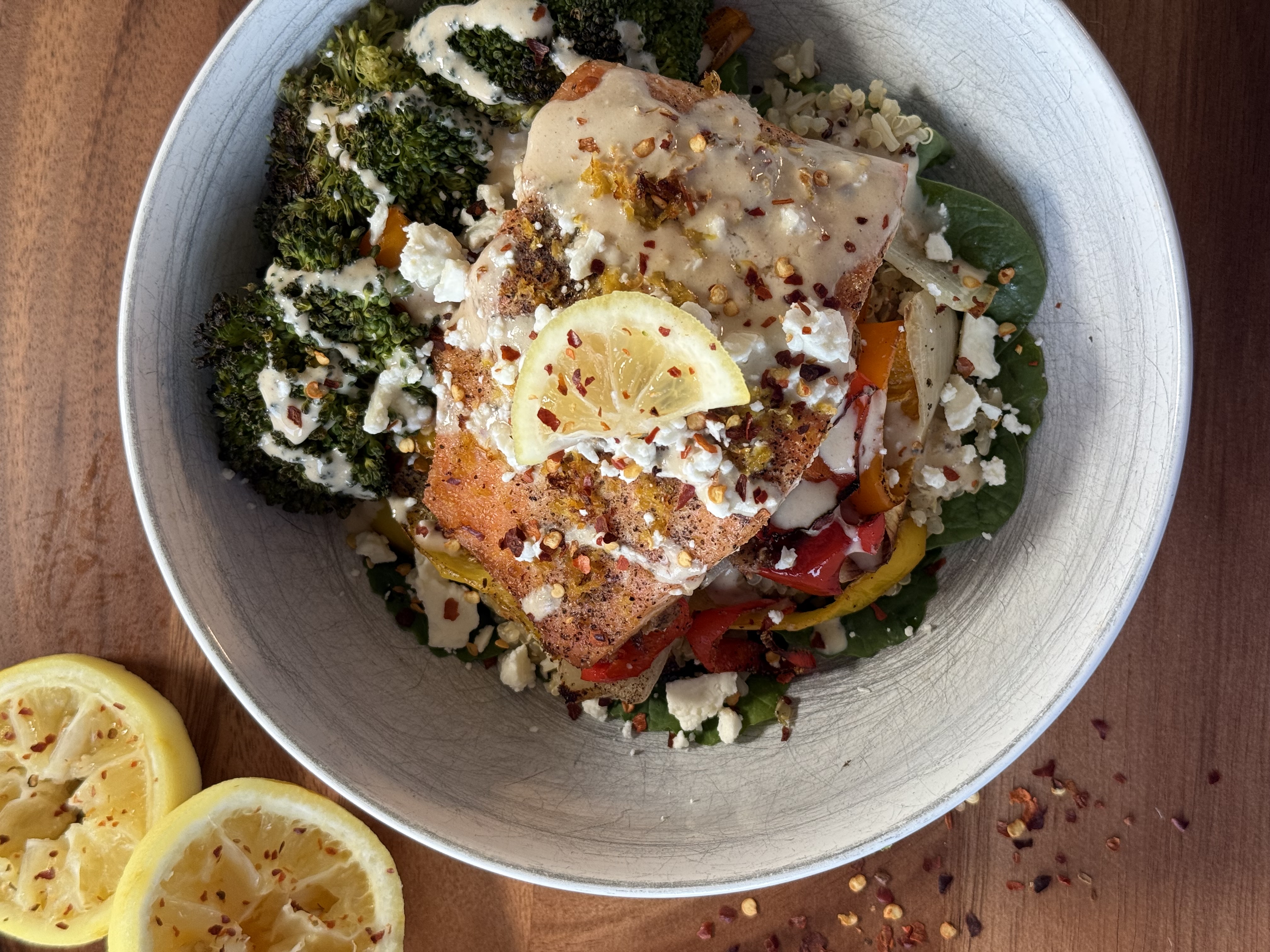 Hot Honey Mustard Salmon Bowl - by Ellie Teale