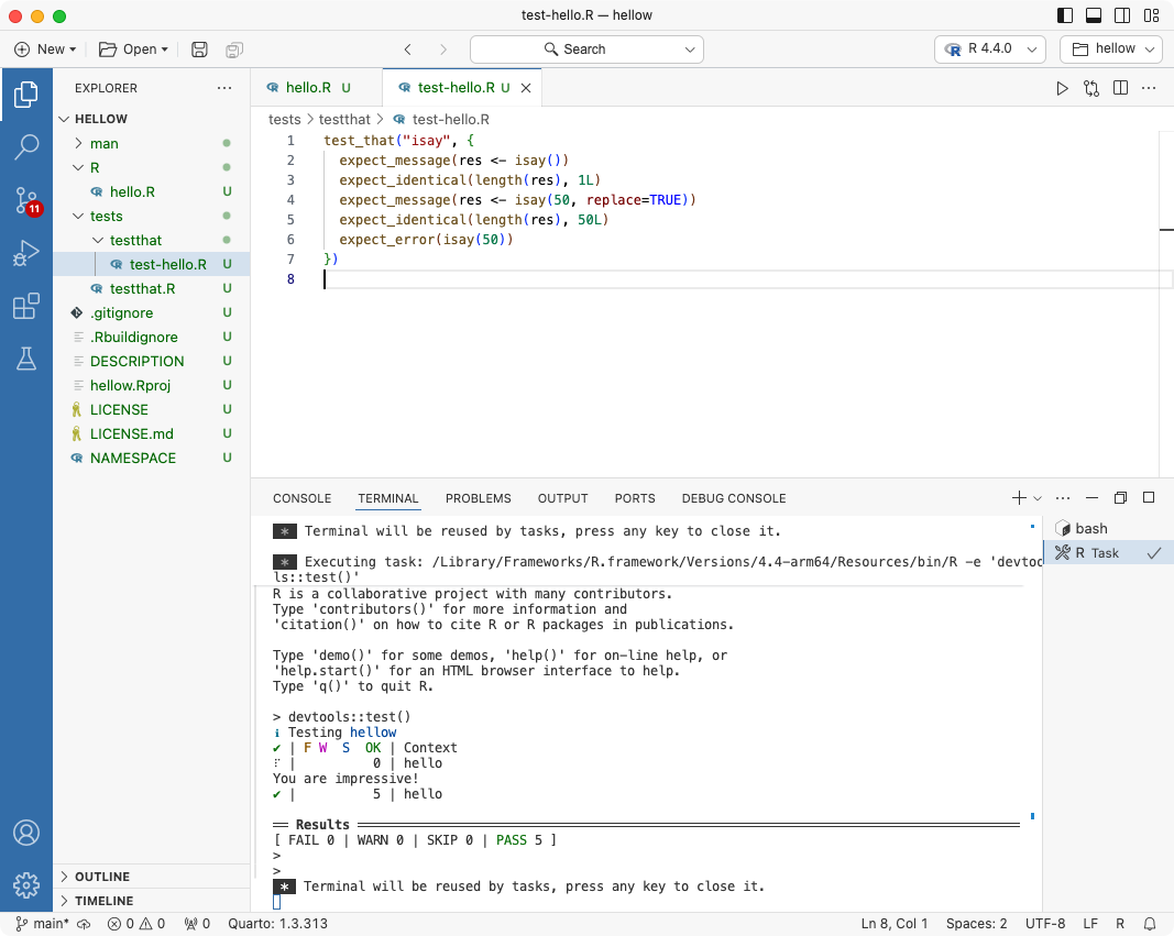 R package development in Positron - by Stephen Turner