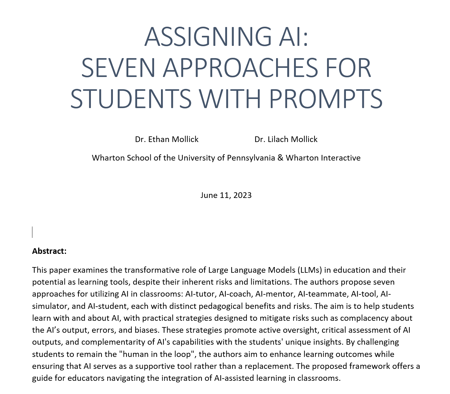 Assigning AI: Seven Ways of Using AI in Class