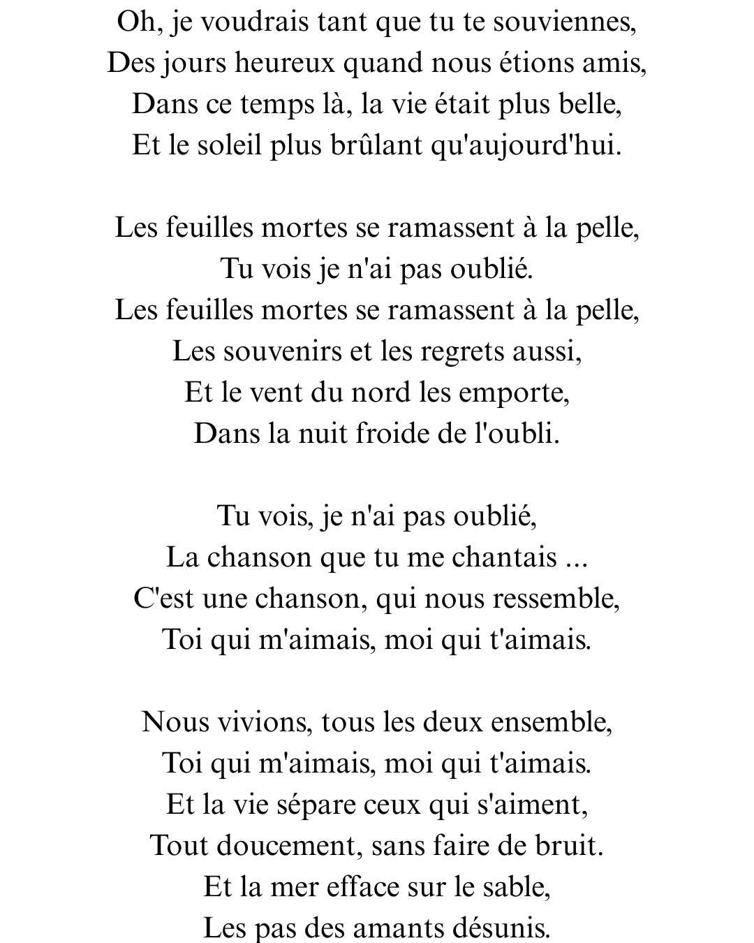 Les Feuilles mortes – Jacques Prévert