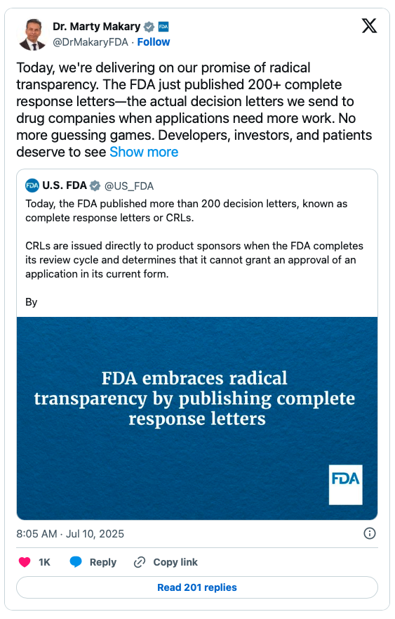 FDA Publishes 200+ Complete Response Letters in Historic Transparency Shift