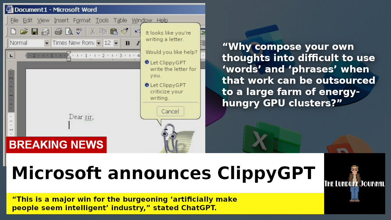 Microsoft announces ClippyGPT - by Bryan Lunduke