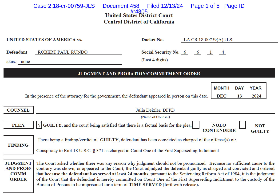 Neo-Nazi leader Robert Rundo to leave jail after sentencing