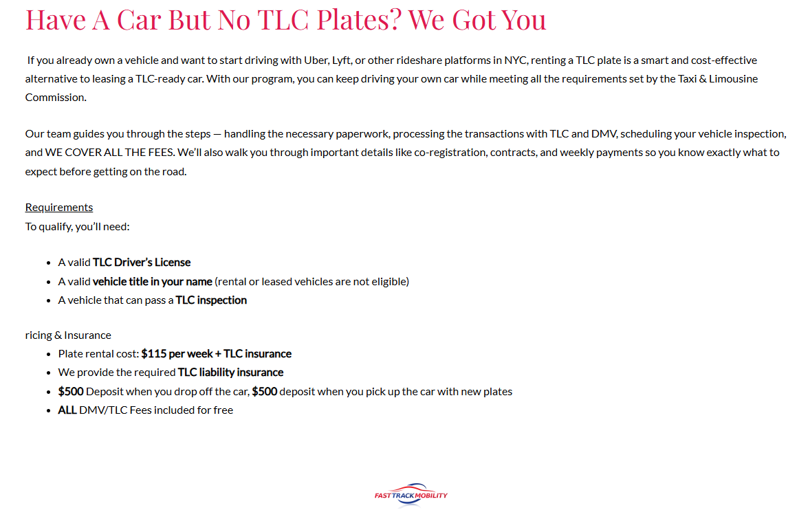 Fast Track Mobility Enters NYC’s TLC Plate Rental Market as Drivers ...