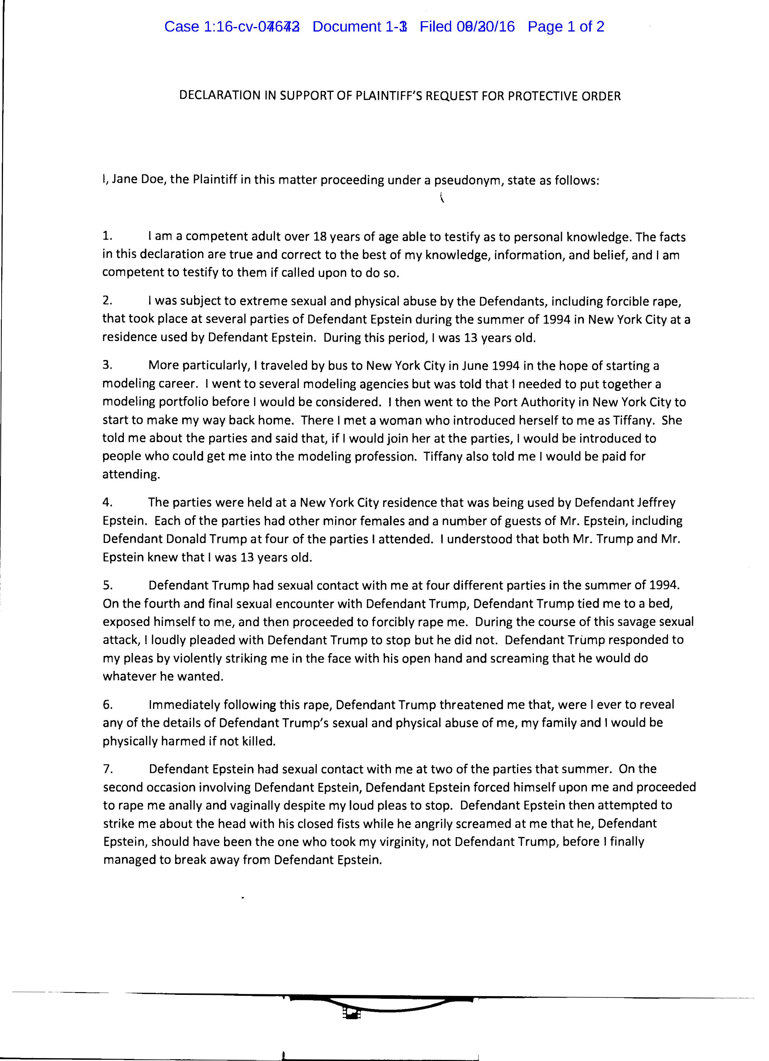 Jane Doe v. Trump and Epstein (2016) - by Ellie Leonard