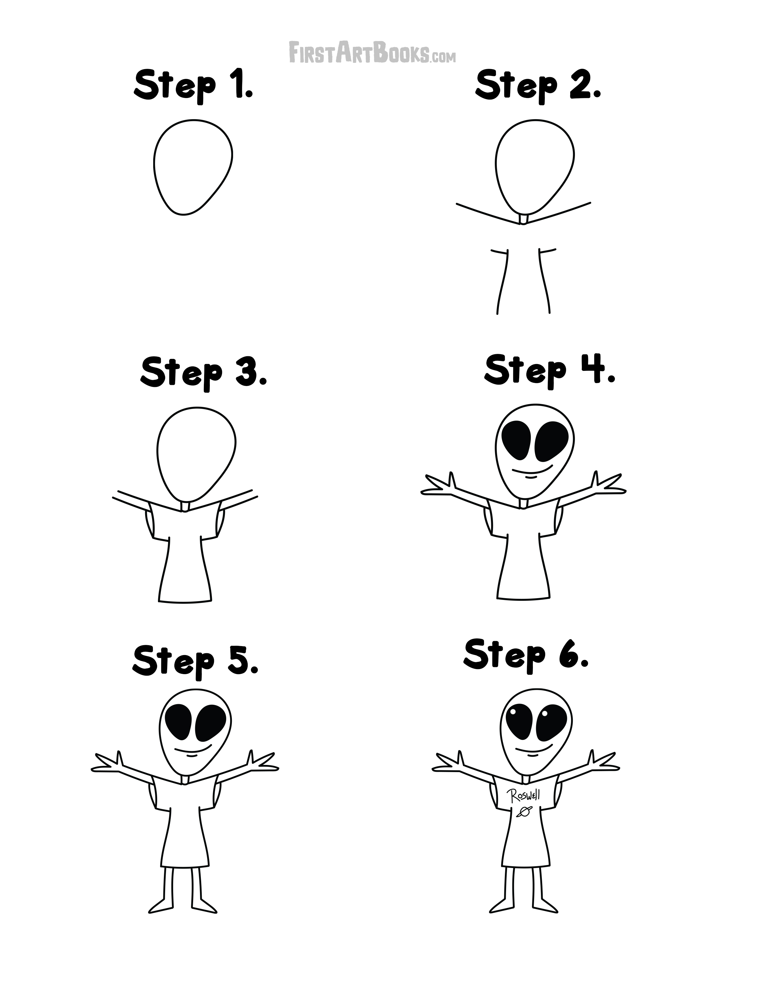 Free Activity Page: How To Draw A Grey Alien | Step-by-Step Drawing ...