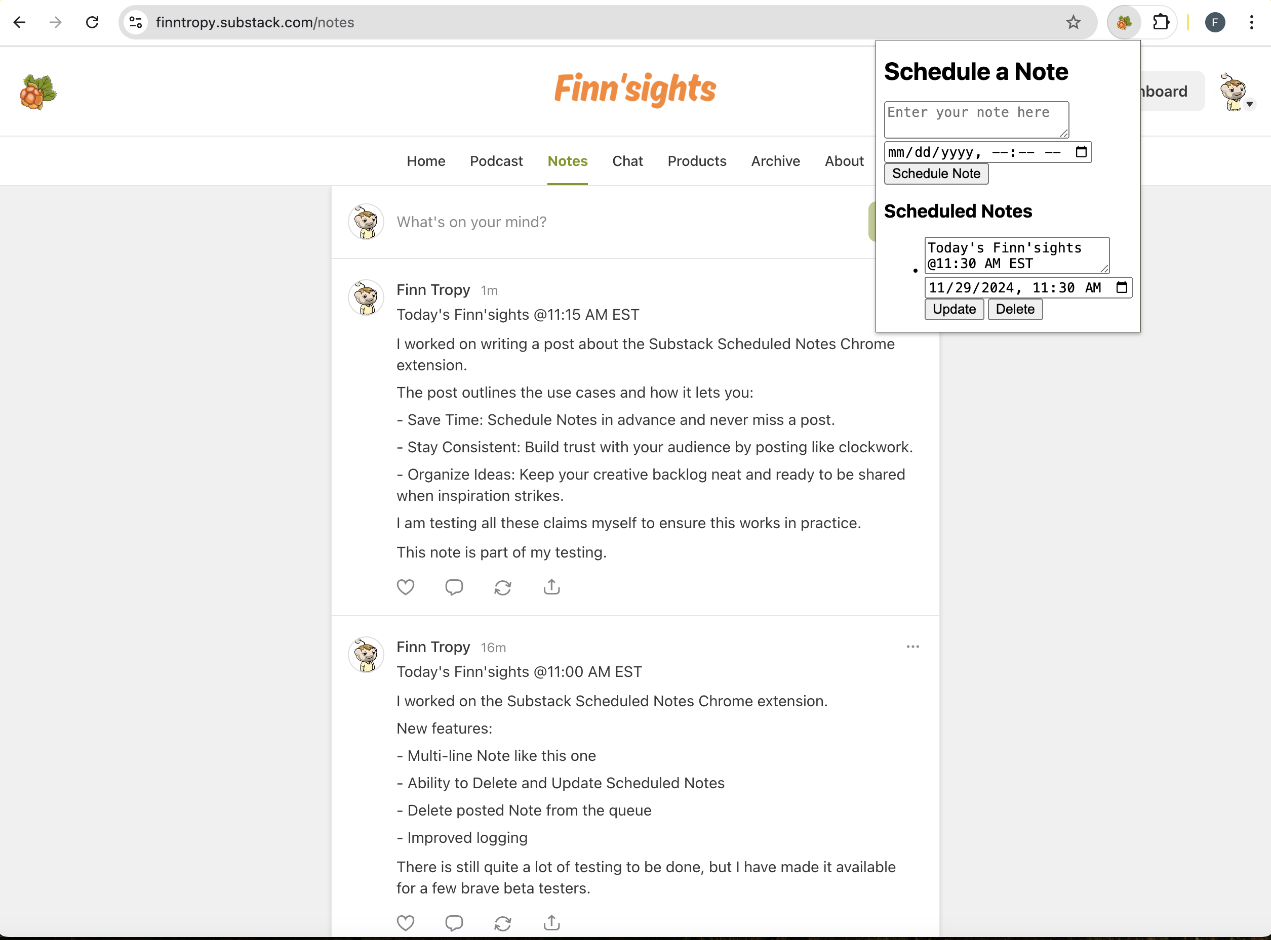 How To Schedule Notes on Substack - by Finn Tropy