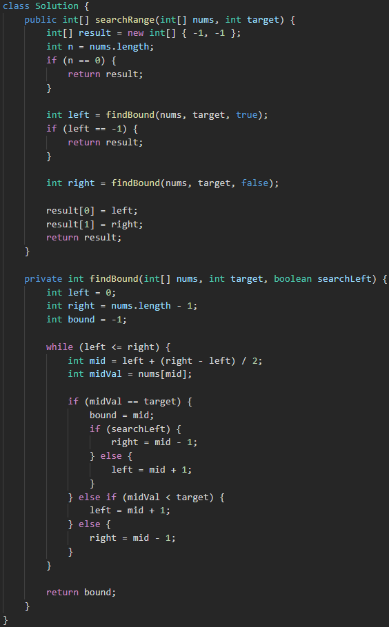LeetCode #34: Find First and Last Position of Element in Sorted Array Solved in Java