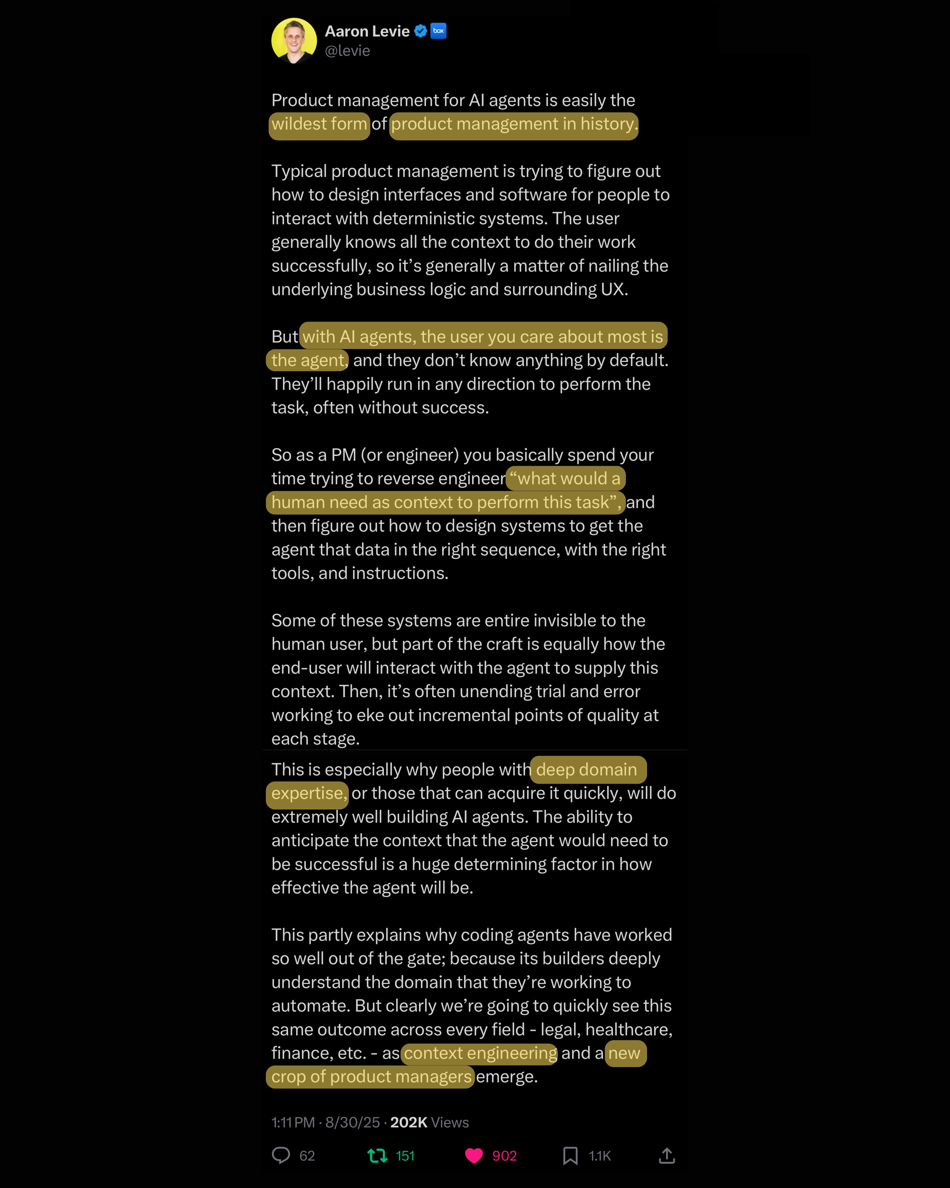 Aakash Gupta (@aakashgupta): "Product management for AI agents is wild ...