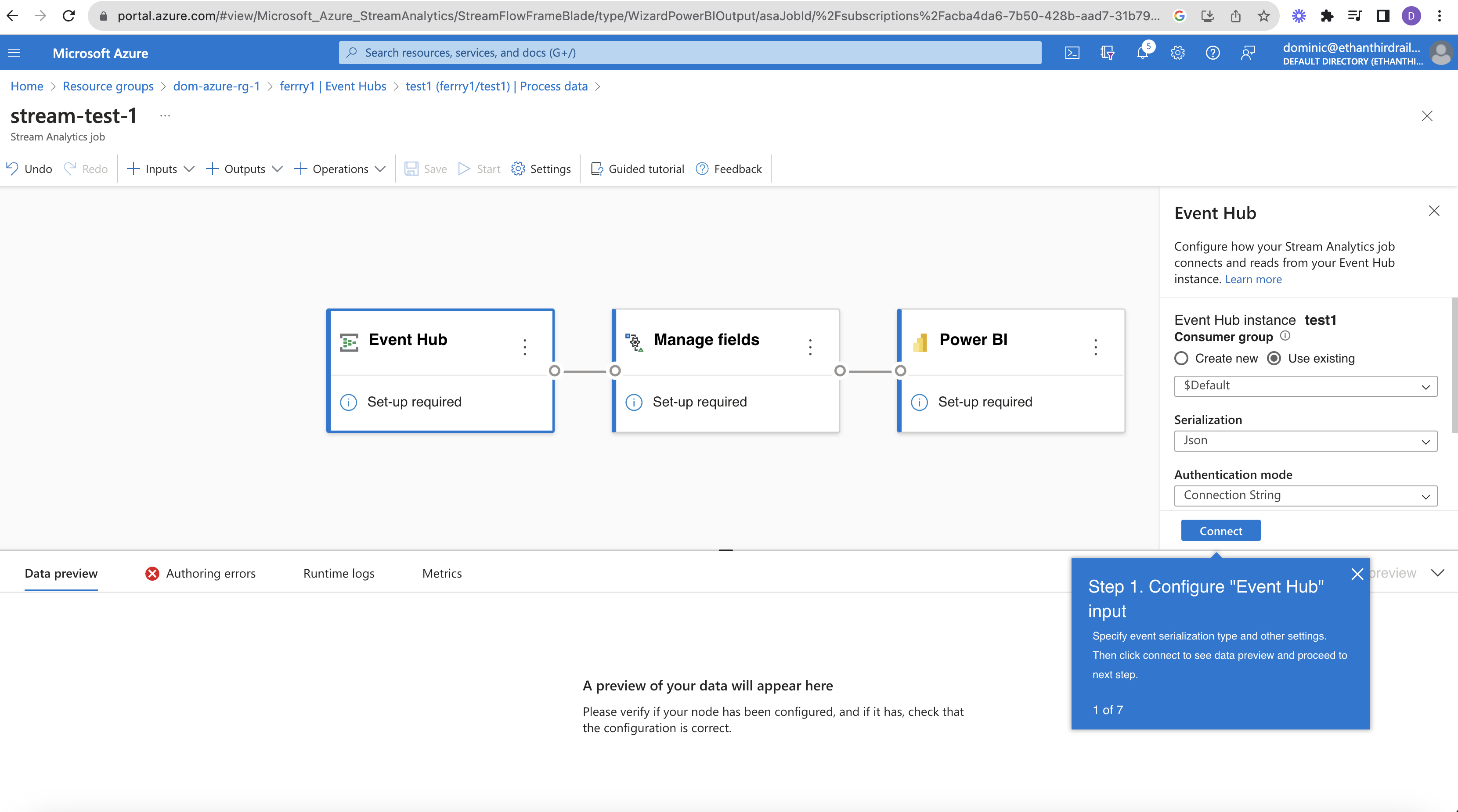 Using Azure Event Hub with Power BI for real-time analysis
