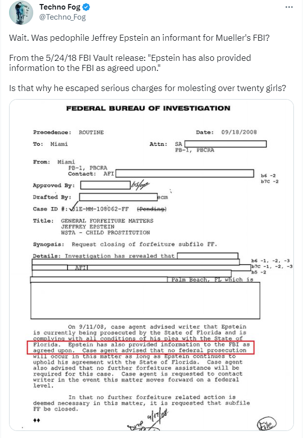 Confirmed: Jeffrey Epstein’s History as an FBI Source