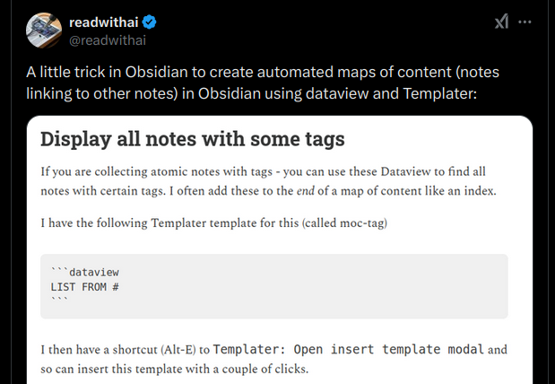 Automated maps of content in Obsidian with Templater and Dataview